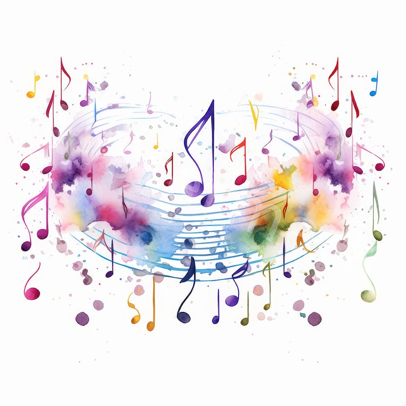 Watercolor Music Notes Clipart, 14 JPG, Digital Download, Digital Paper ...