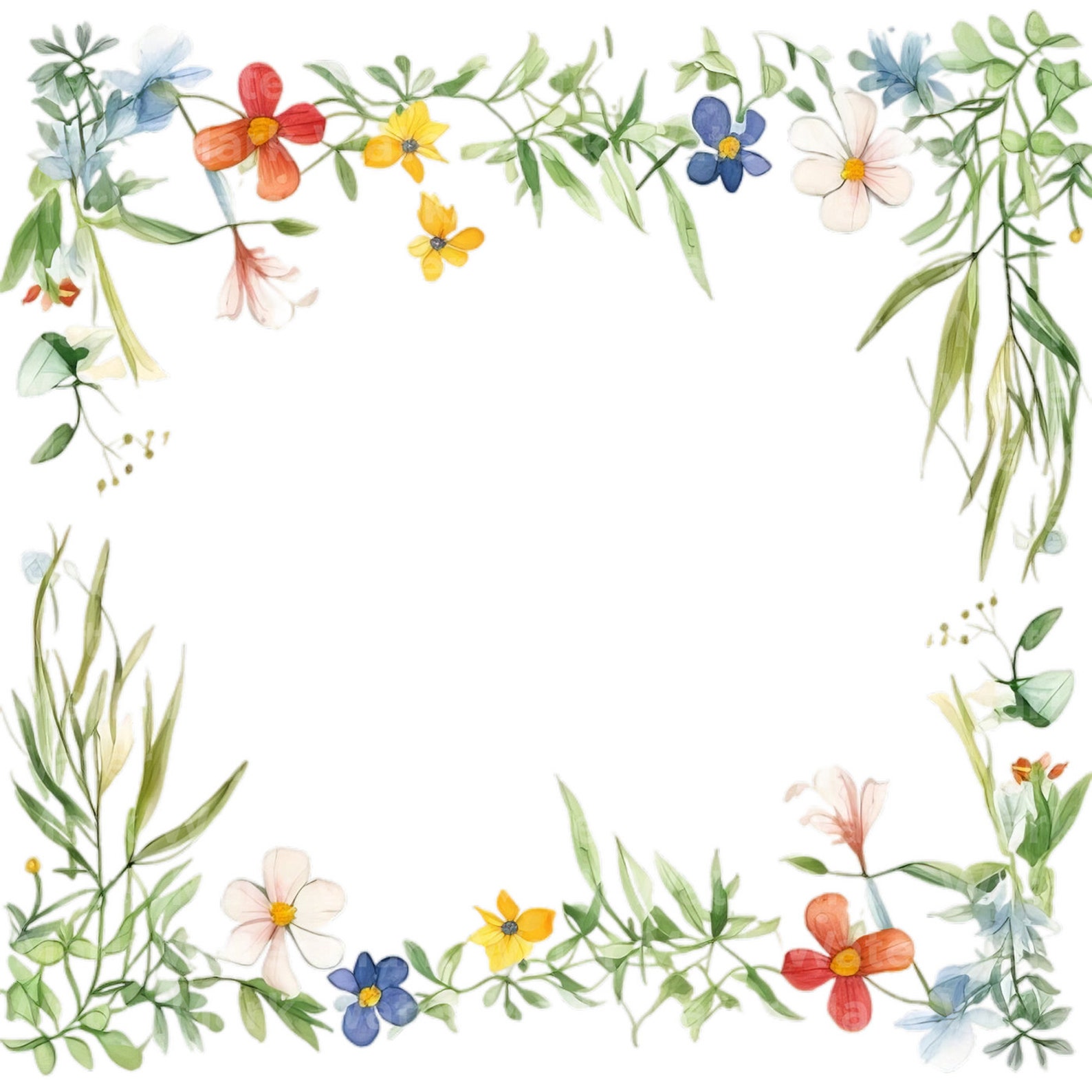 Watercolor Flower Frame Clipart: Floral Border Graphics (digital ...