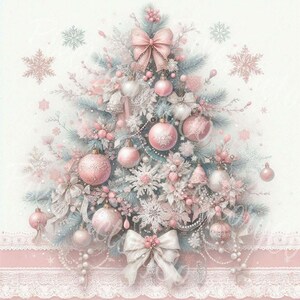 Vintage Christmas Tree Clipart, Pink Holiday Background, Digital Paper ...