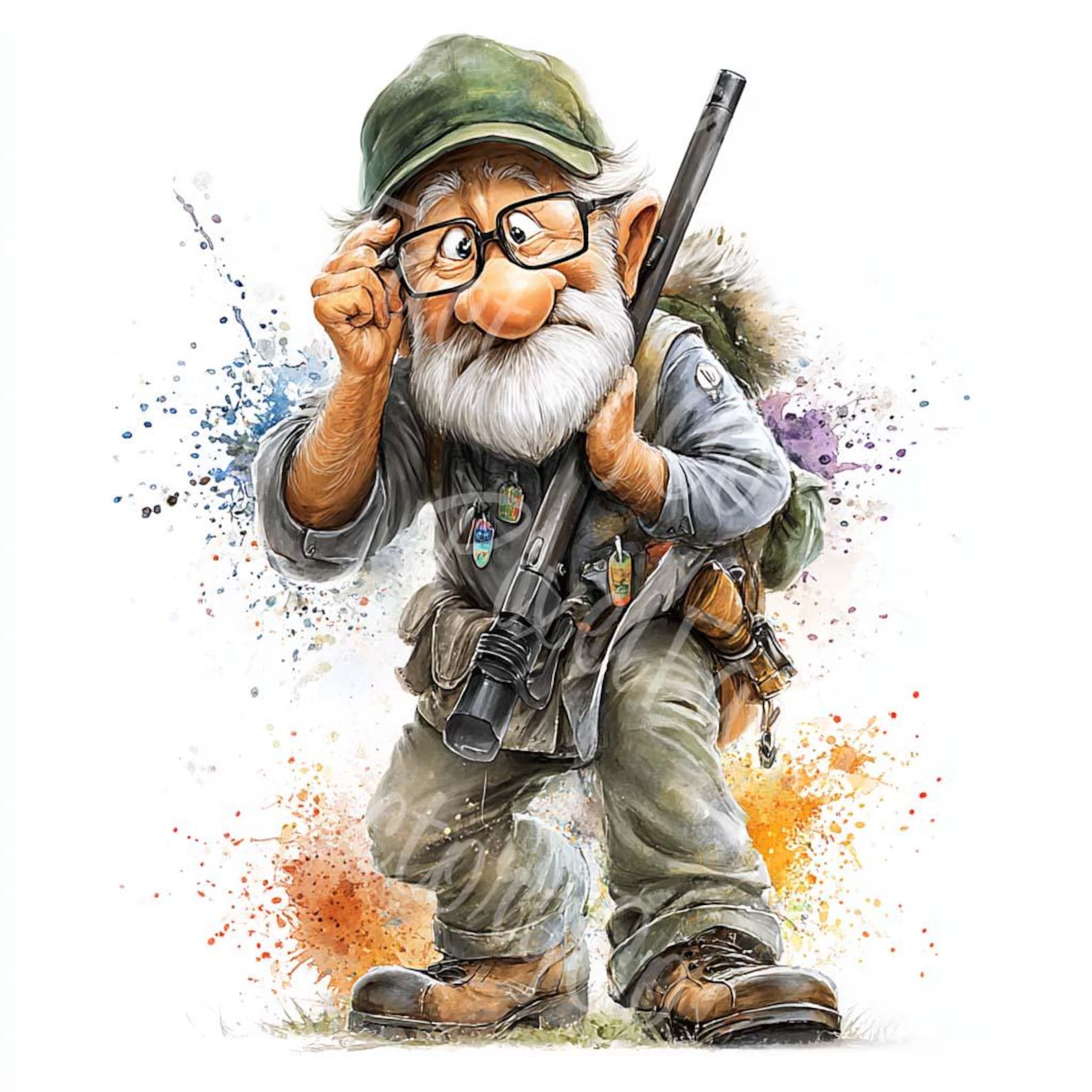 Watercolor Hunter Grandpa Clipart: Funny Old Man Illustration (digital ...