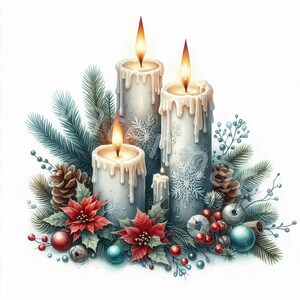 Christmas Candles Clipart: Watercolor Ornaments (digital Download) - Etsy