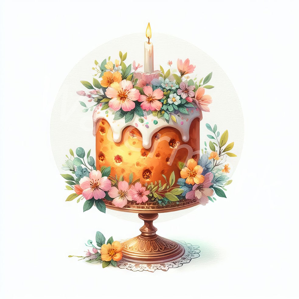 Easter Cake Clipart, 12 Jpg, Digital Download, Watercolor Clipart ...