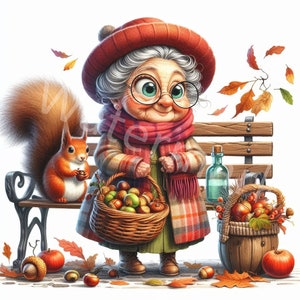 Autumn Old Ladies Clipart, 12 Jpg, Senior Clipart, Autumn Illustration ...