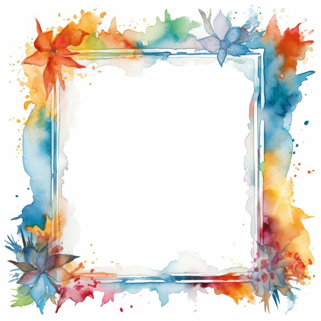 Watercolor Floral Frame Clipart: Rainbow Border (digital Download) - Etsy