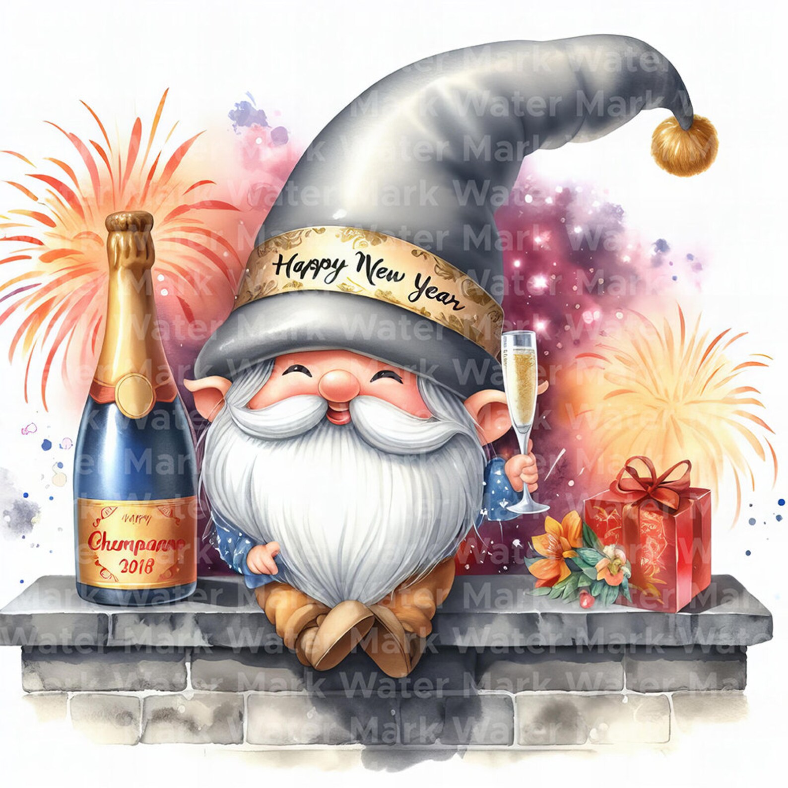 New Year Gnomes Clipart: Watercolor Eve Graphics (digital Download) - Etsy