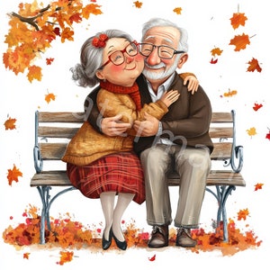 Autumn Senior Couple Clipart, 12 Jpg, Grandma and Grandpa, People ...