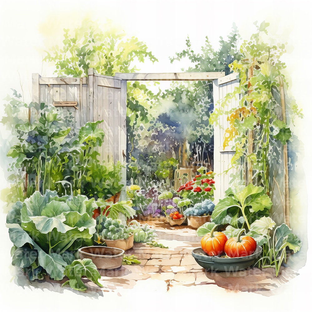 Garden Watercolor Clipart 8 JPG Digital Download Garden - Etsy