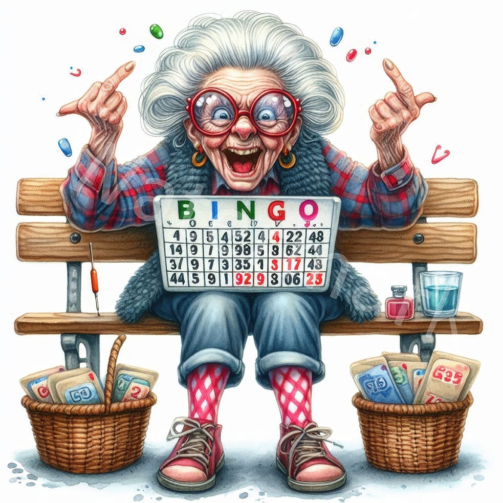 Funny Grandma Bingo Clipart: Watercolor Old Ladies (digital Download ...