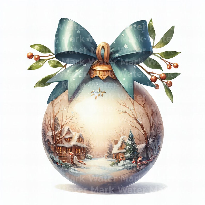 Christmas Tree Baubles Clipart, 12 JPG, Watercolor Clipart, Card Making ...