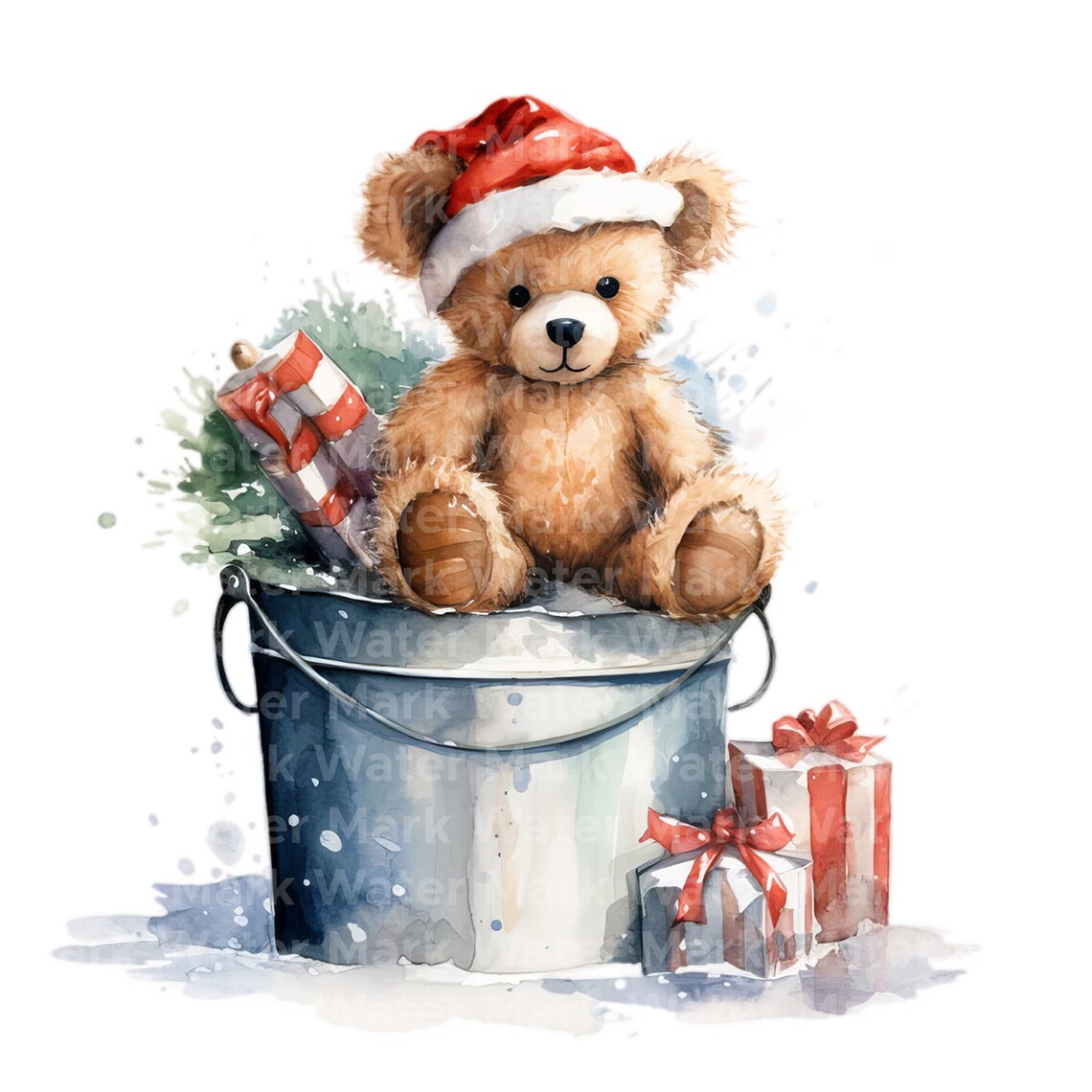 Christmas Teddy Bear Clipart 11 JPG Watercolor Clipart - Etsy