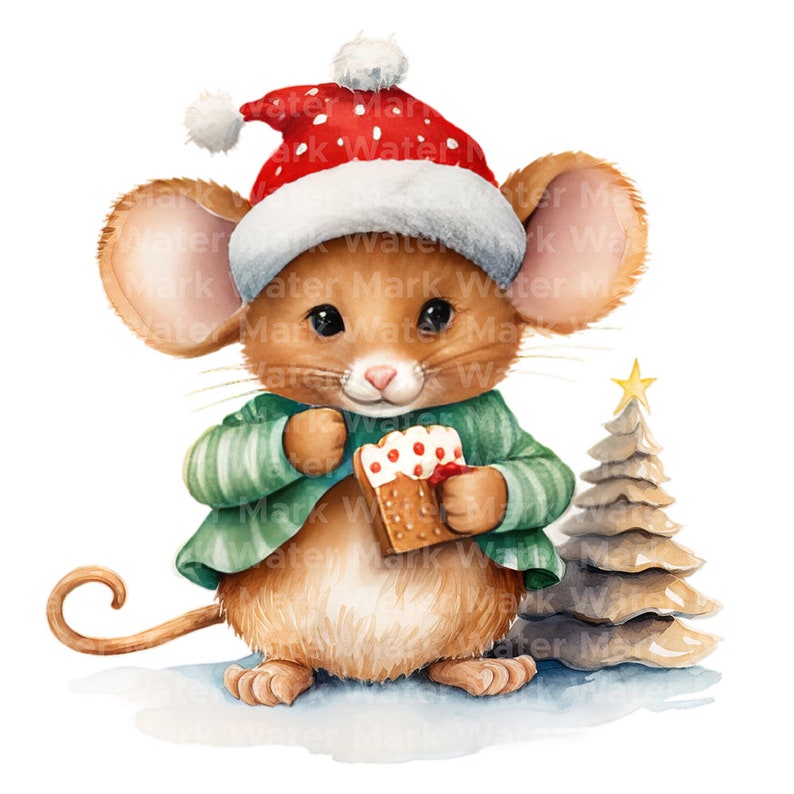 Christmas Mouse Clipart, 12 Jpg, Watercolor Clipart,mouse With ...