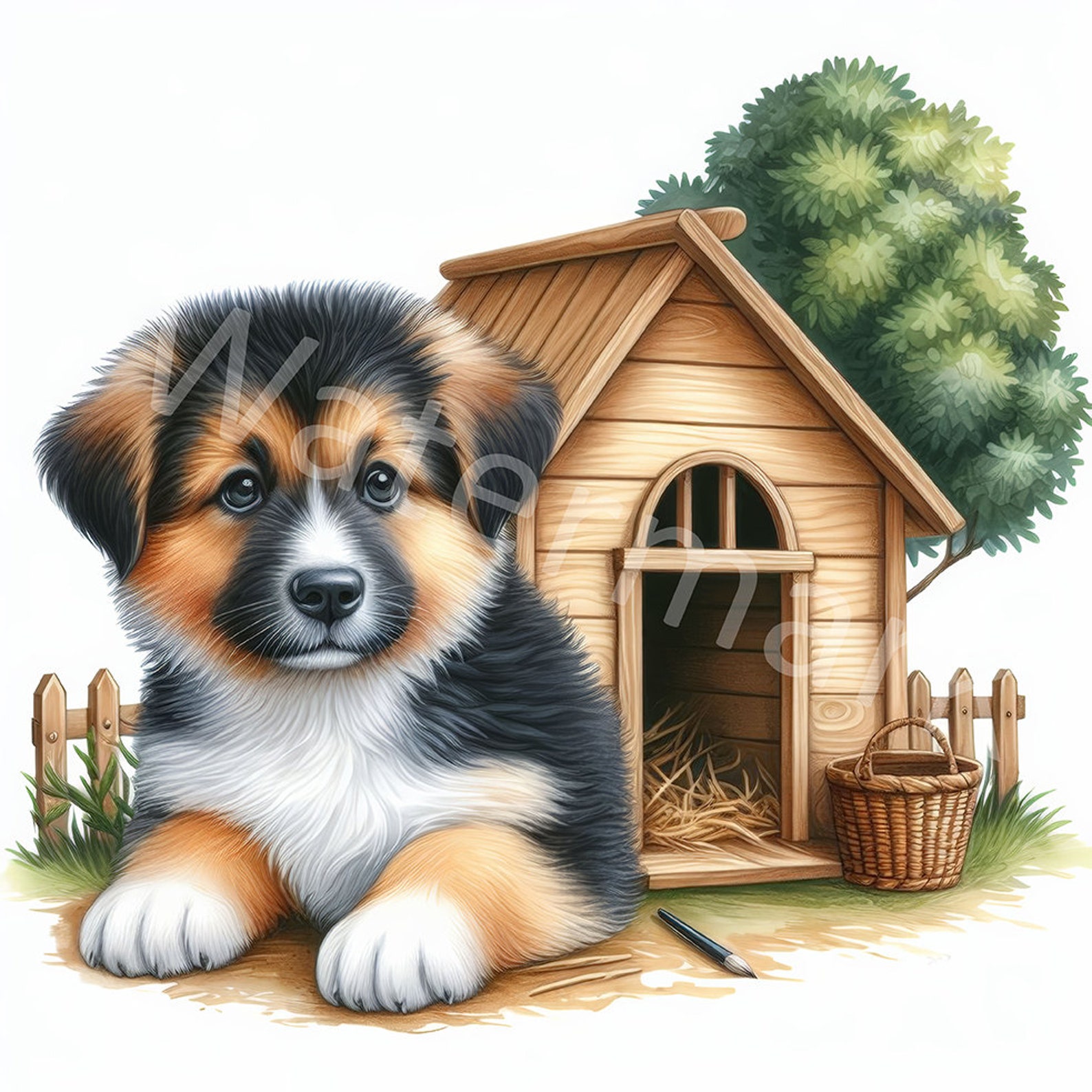 Dog in the House Watercolor Clipart, 12 Jpg, Digital Download, Dog ...