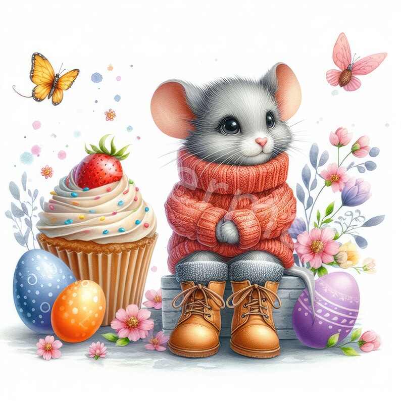 Easter Mouse Clipart, 12 JPG, Digital Download, Scrapbooks,junk Journal ...