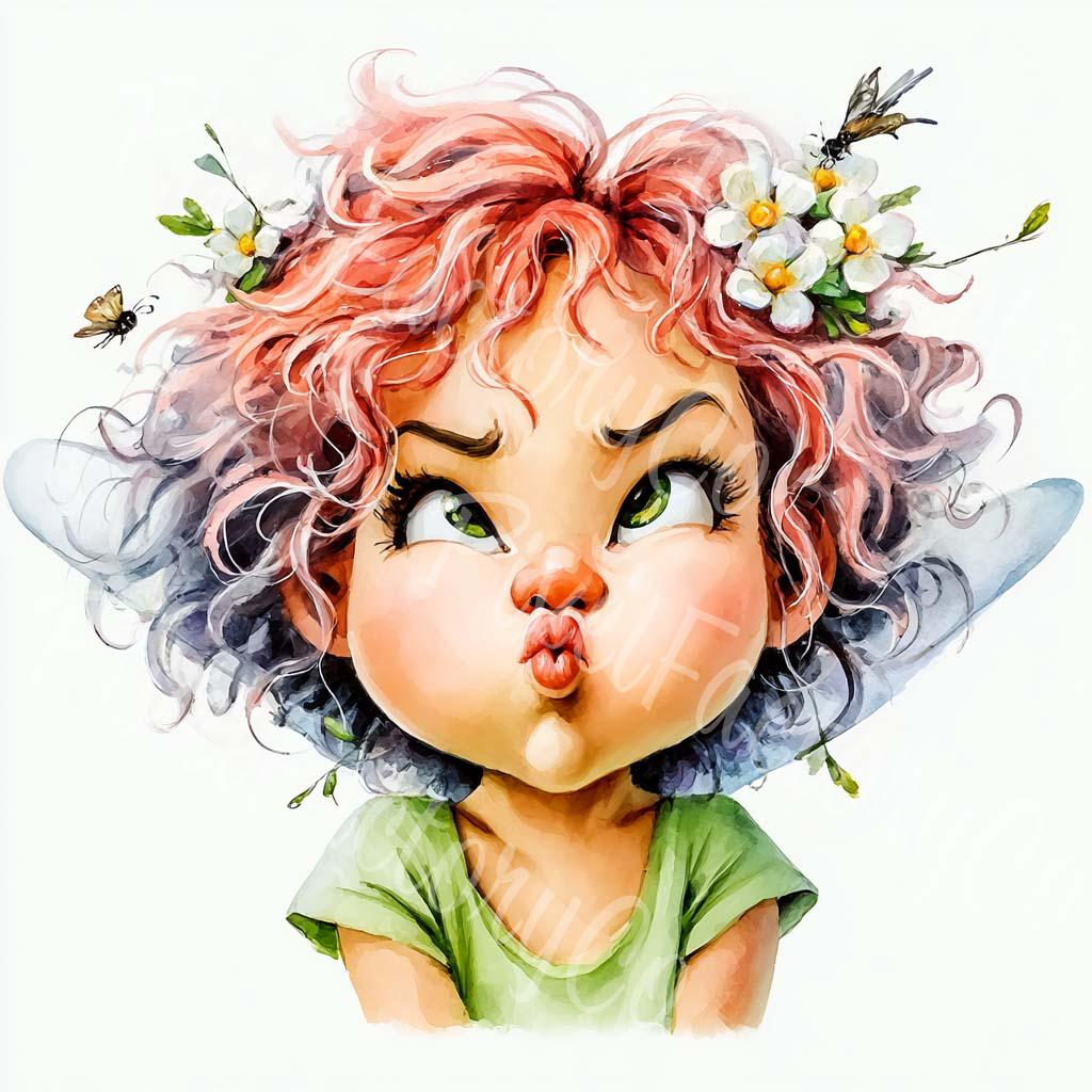 Funny Cartoon Girl Clipart: Crazy Hair, Fairy Wings (JPG Files) - Etsy
