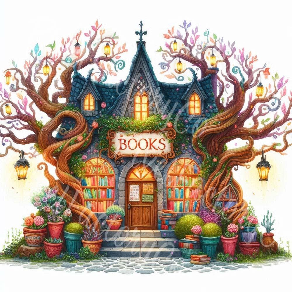 Fairy Tale Bookstore Clipart: Enchanted Library Illustration (JPG ...