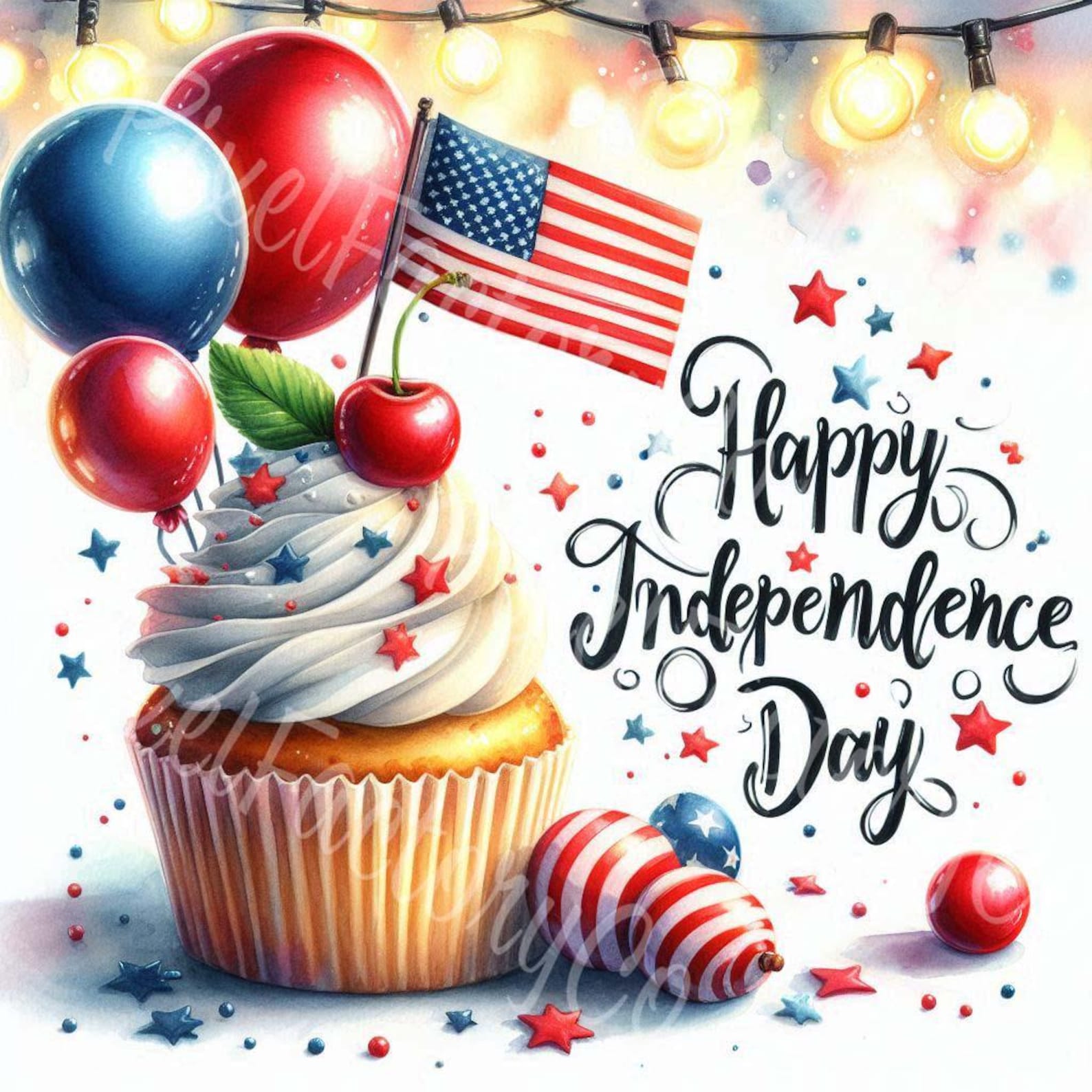Fourth of July Clipart: Patriotic Cupcakes & Balloons (digital Download ...