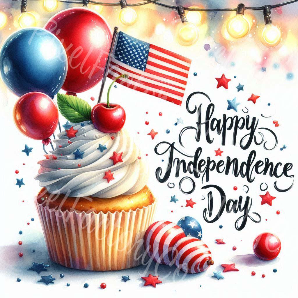 Fourth of July Clipart: Patriotic Cupcakes & Balloons (digital Download ...
