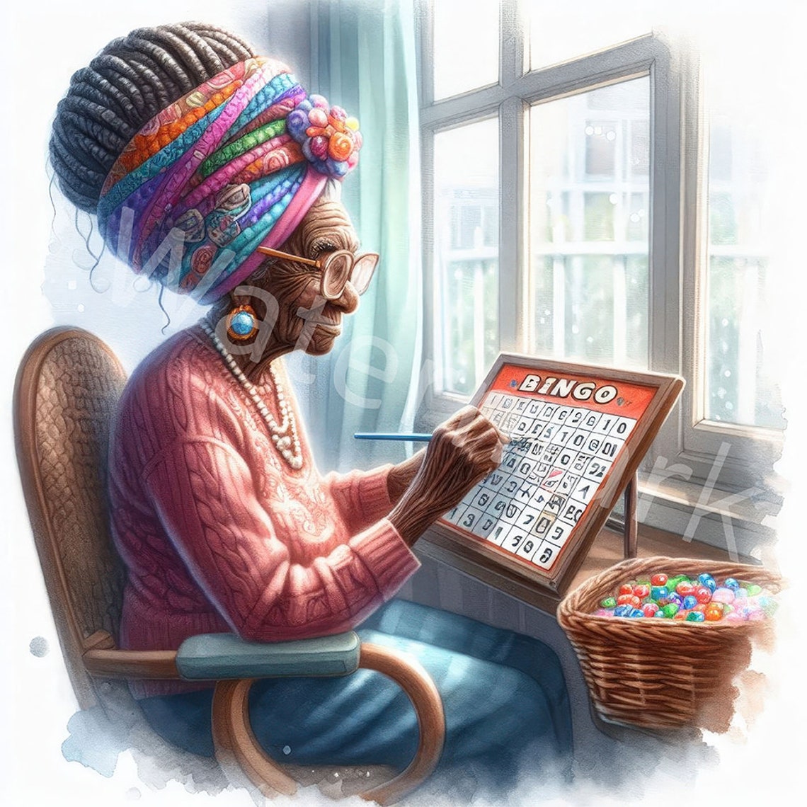 Bingo Grandma Clipart: Watercolor Old Ladies Illustration (digital ...