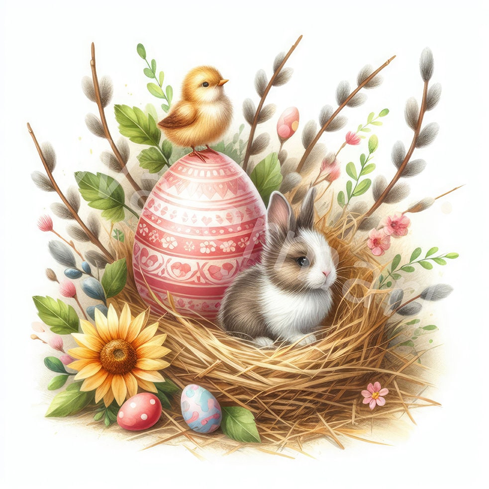 Easter Bunny Chick Clipart, 12 JPG, Digital Download, Scrapbooks, Junk ...