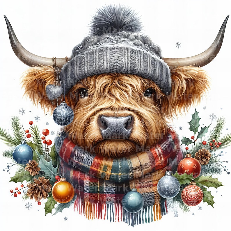 Christmas Highland Cow Clipart 10 Jpg Digital Download Card - Etsy