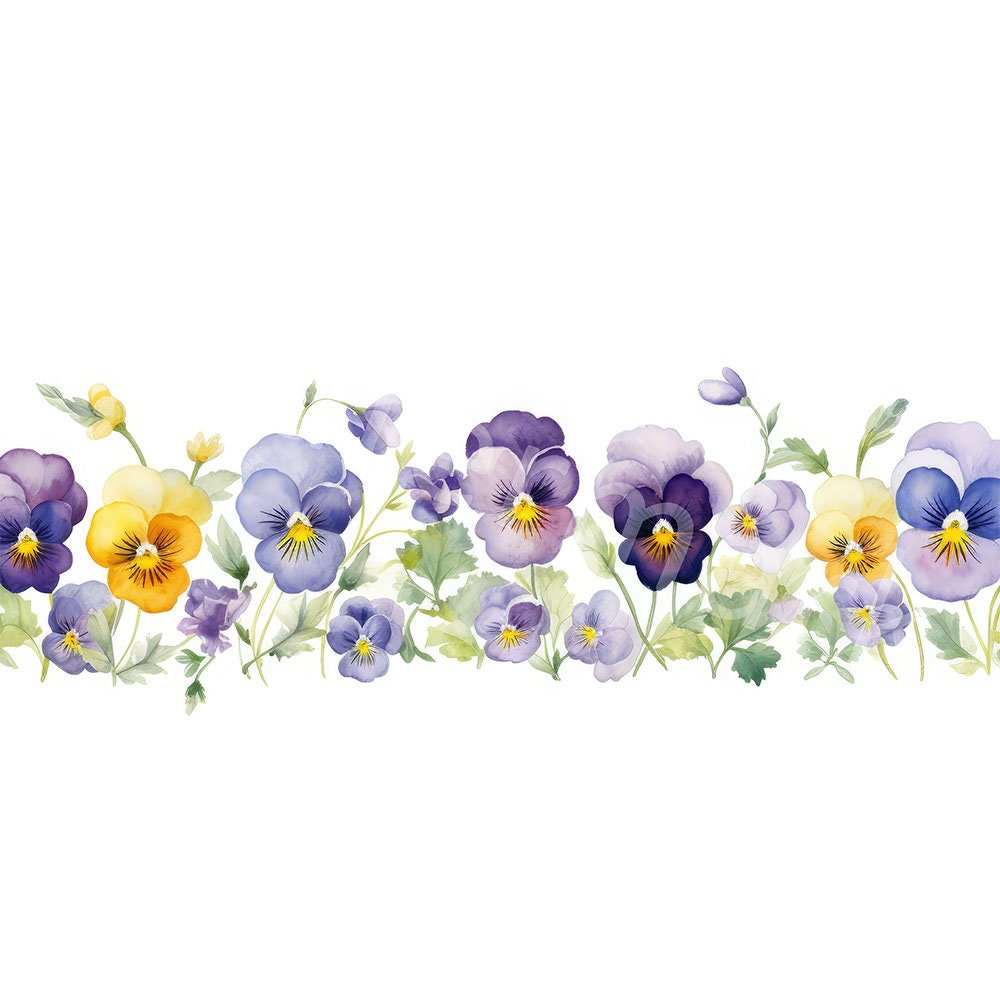 Watercolor Pansies Border Clipart: Floral Card Making (digital Download ...