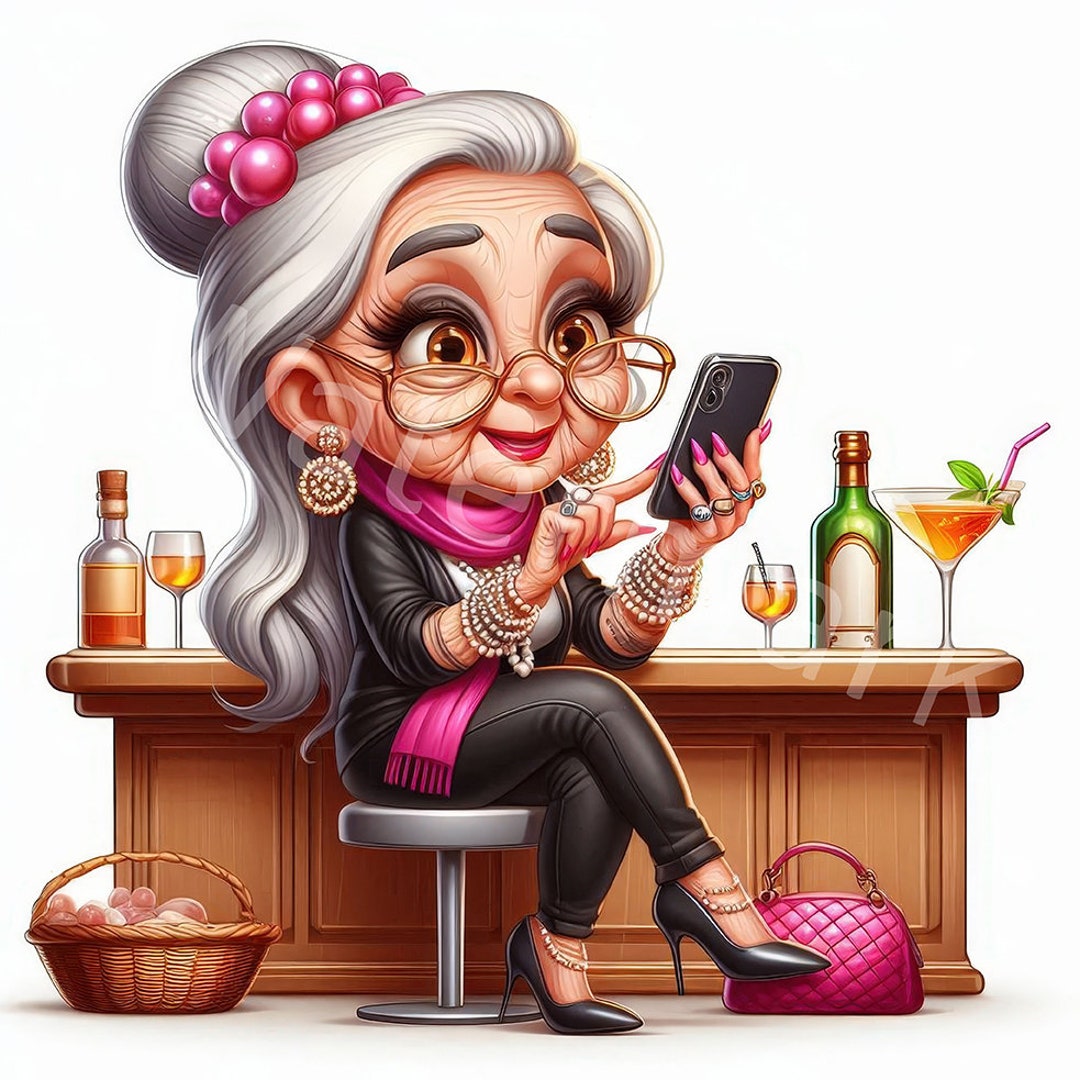 Funny Old Ladies Clipart, 12 Jpg, People Clipart, Cheerful Grandma ...