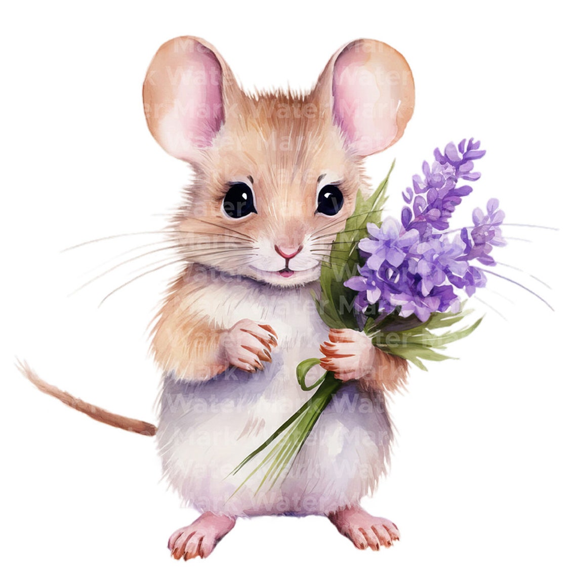 Mouse With Lavender Clipart, 11 Jpg, Watercolor Mouse Clipart, Digital ...