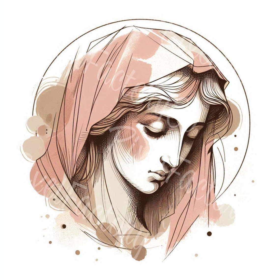 Virgin Mary Line Art: Catholic Illustration, Religious Clipart (12 JPG ...