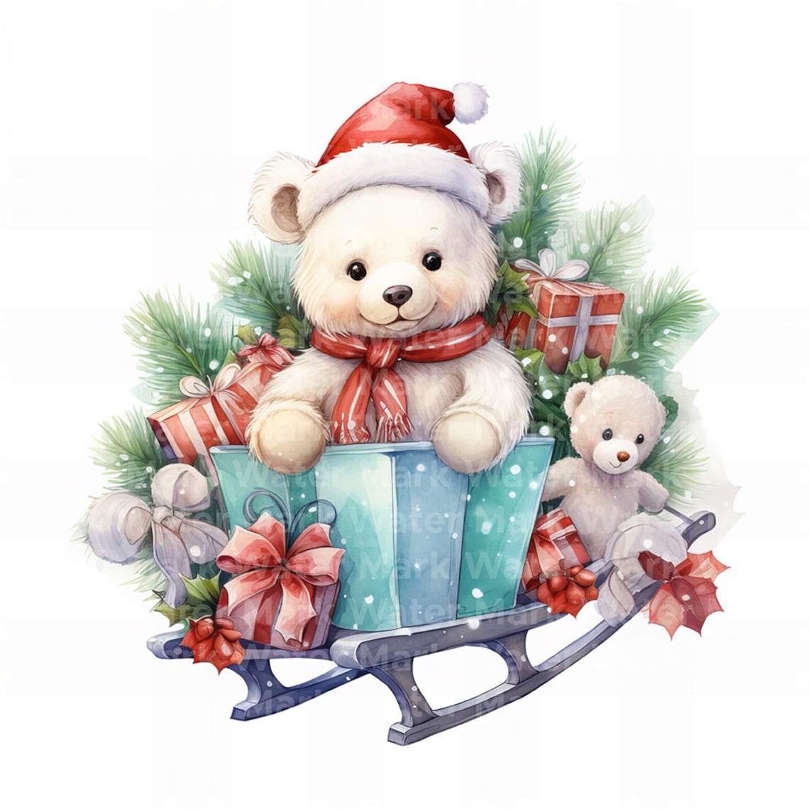 Christmas Teddy Bear Clipart, 12 JPG, Watercolor Clipart, Christmas ...