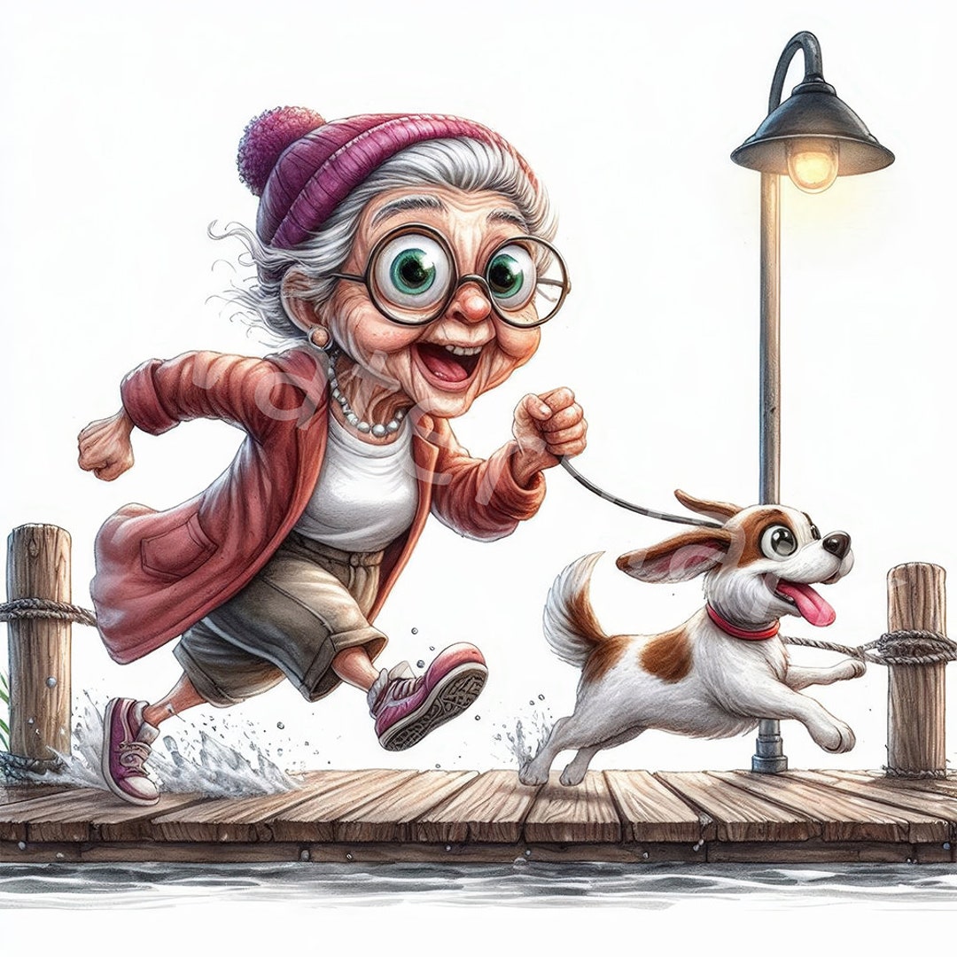 Grandma and Dog Clipart: Watercolor People Illustrations (digital ...
