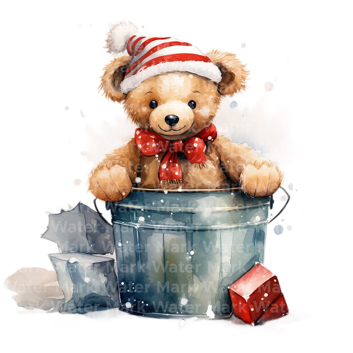 Christmas Teddy Bear Clipart 11 JPG Watercolor Clipart - Etsy