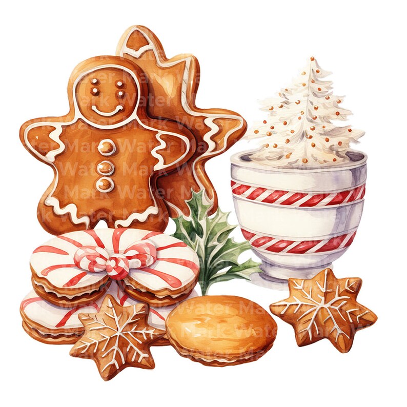 Watercolor Christmas Gingerbread Clipart: Holiday Card Making (digital ...