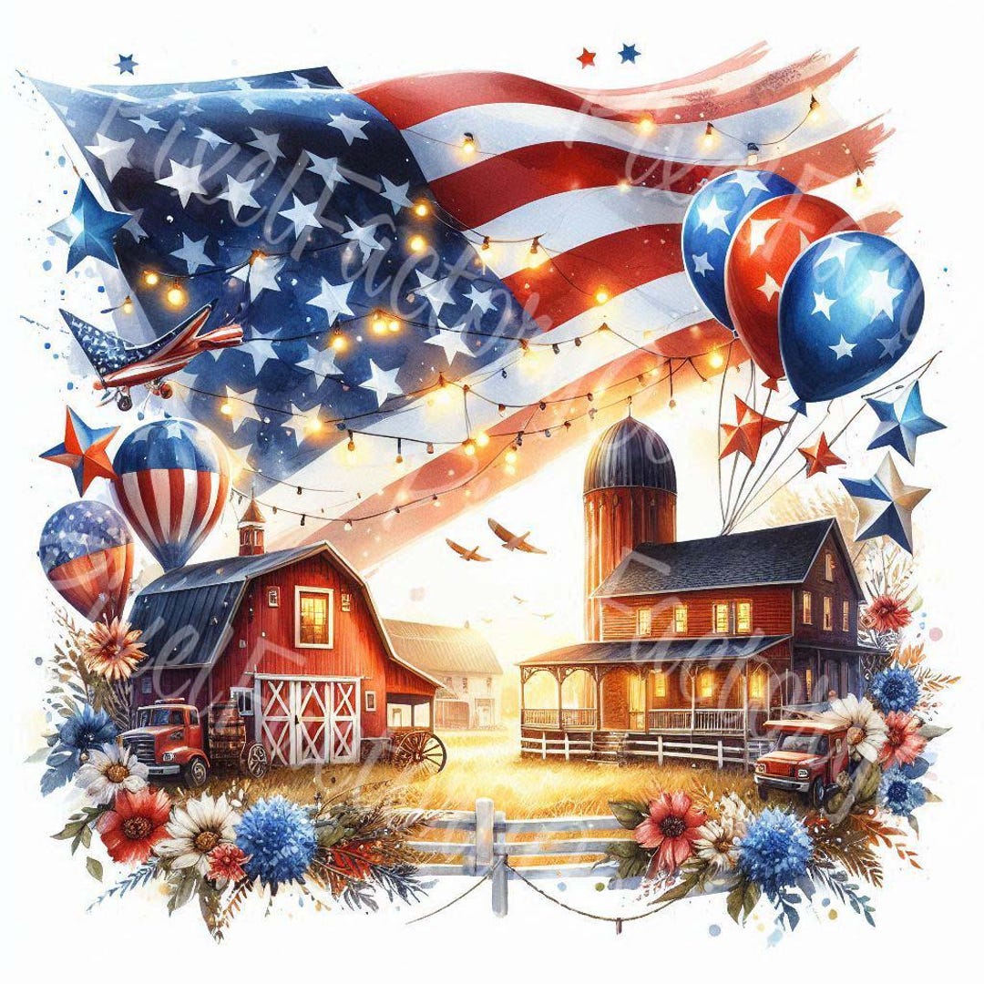 Fourth of July Barn Clipart: Patriotic Farmhouse Art (digital Download ...