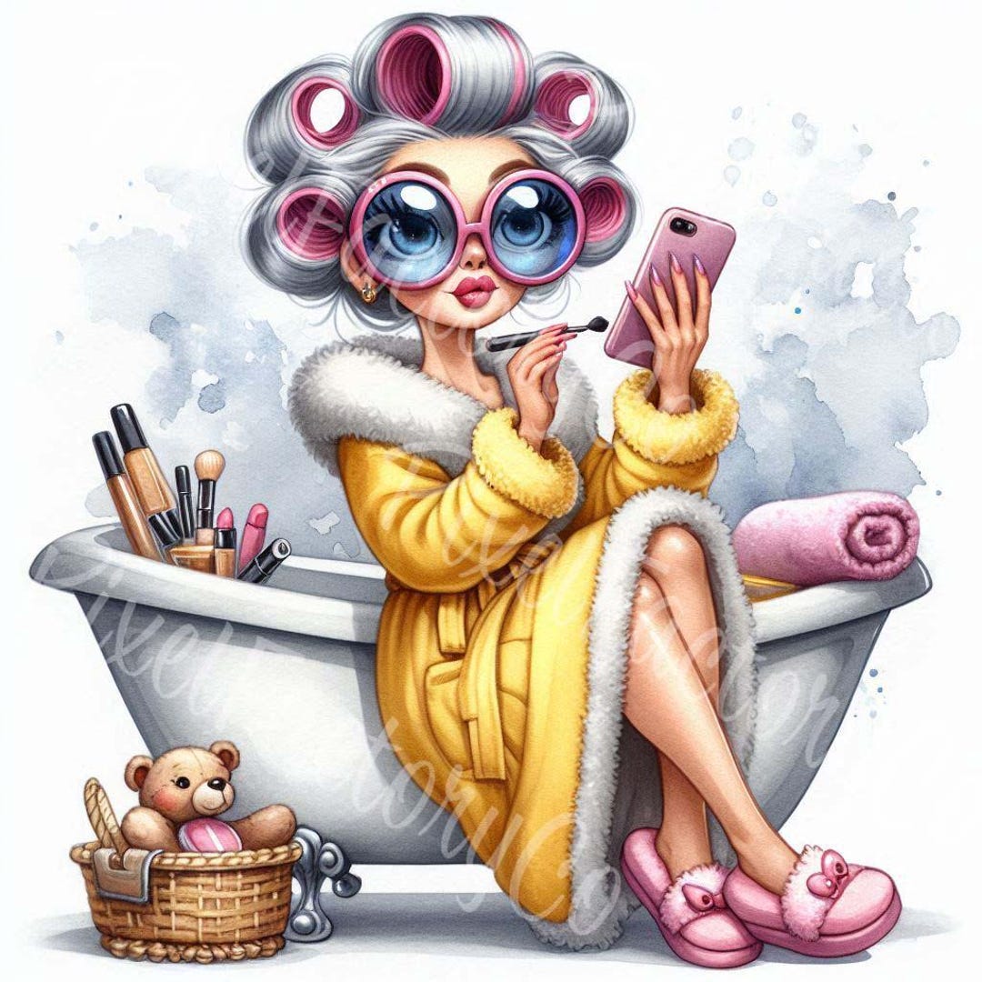 Funny Grandma Self-care Clipart: Spa Day Granny Art (digital Files) - Etsy