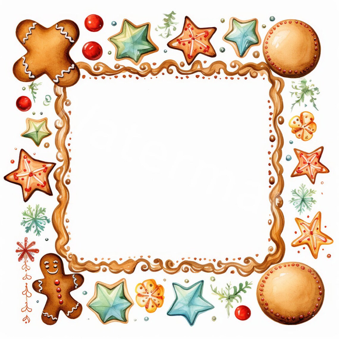 Gingerbread Border Clipart: Watercolor Cookie Frames (digital Download ...