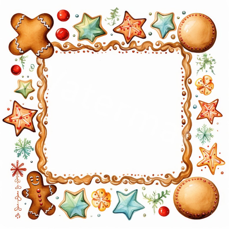 Gingerbread Border Clipart: Watercolor Cookie Frames (digital Download ...