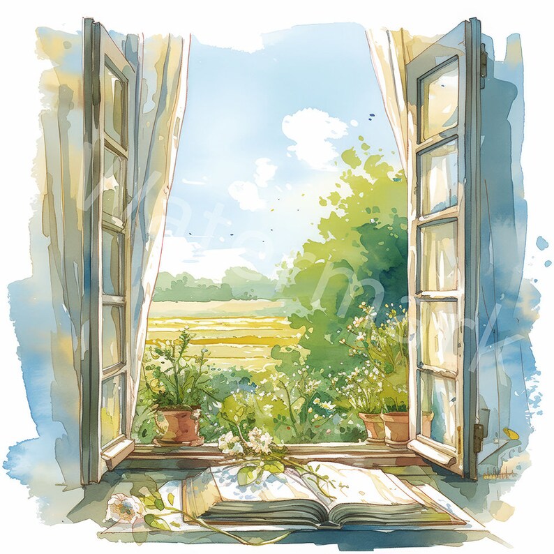 Summer Window Clipart, 12 JPG, Digital Download, Paper Crafts ...