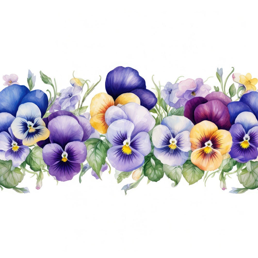 Watercolor Pansies Border Clipart: Floral Card Making (digital Download ...