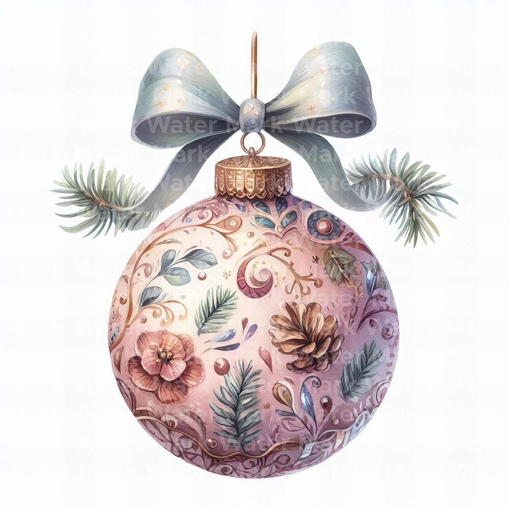 Christmas Tree Baubles Clipart, 11 JPG, Watercolor Clipart, Card Making ...