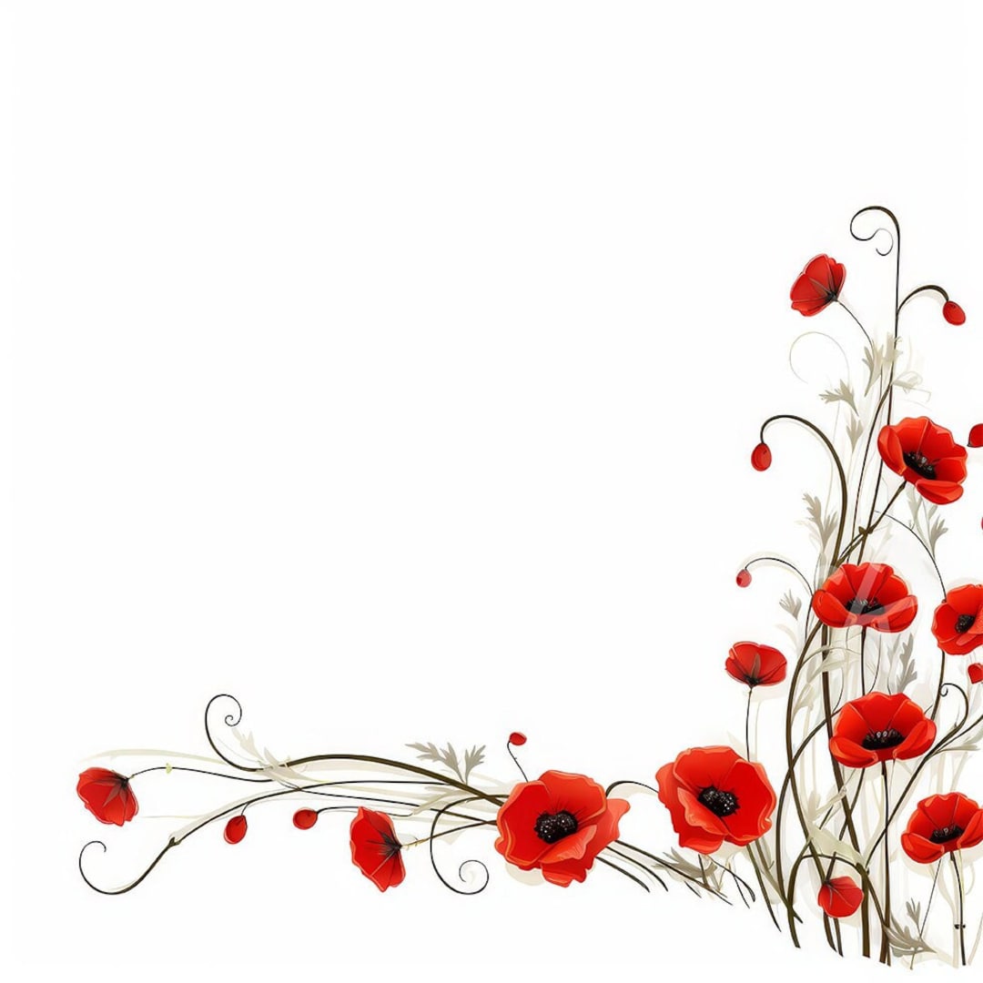 Floral Poppies Border Clipart, 12 JPG, Digital Paper Crafts, Poppies ...