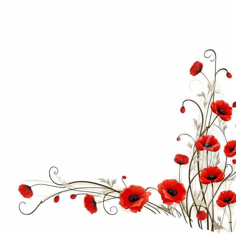 Watercolor Poppies Border Clipart: Floral Frames (digital Download ...