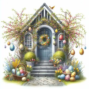 Watercolor Easter House Clipart: Eggs & Decorations (digital Download ...