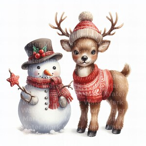 Christmas Reindeer Clipart, 12 Jpg, Watercolor Clipart, Card Making ...