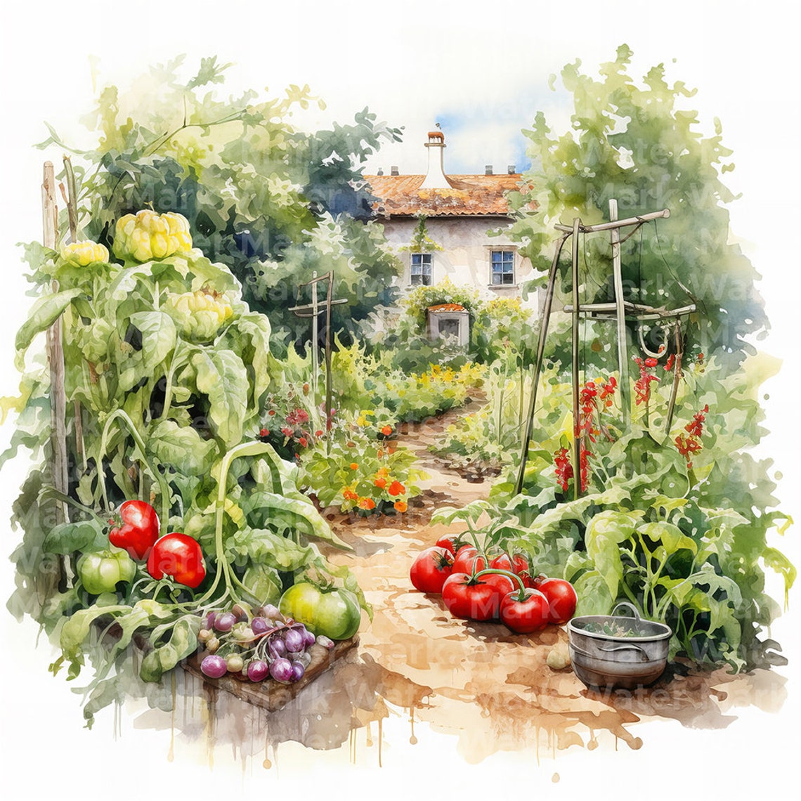 Garden Watercolor Clipart 8 JPG Digital Download Garden - Etsy