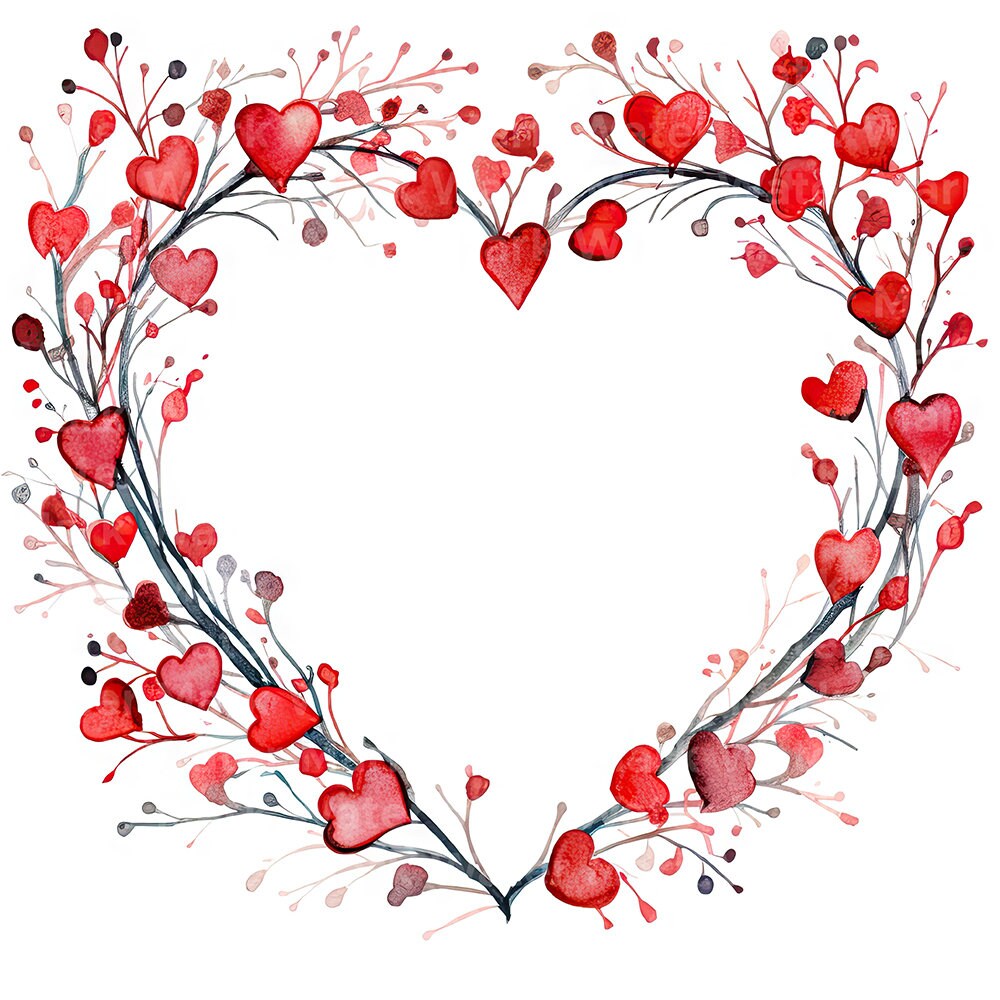 Watercolor Valentines Day Heart Frames Clipart (digital Download) - Etsy