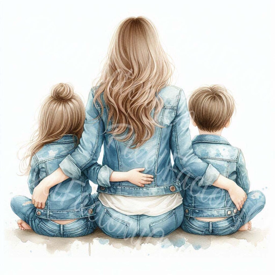 Mother With Kids Clipart Mothers Day Clipart Family Portrait JPG Clip ...