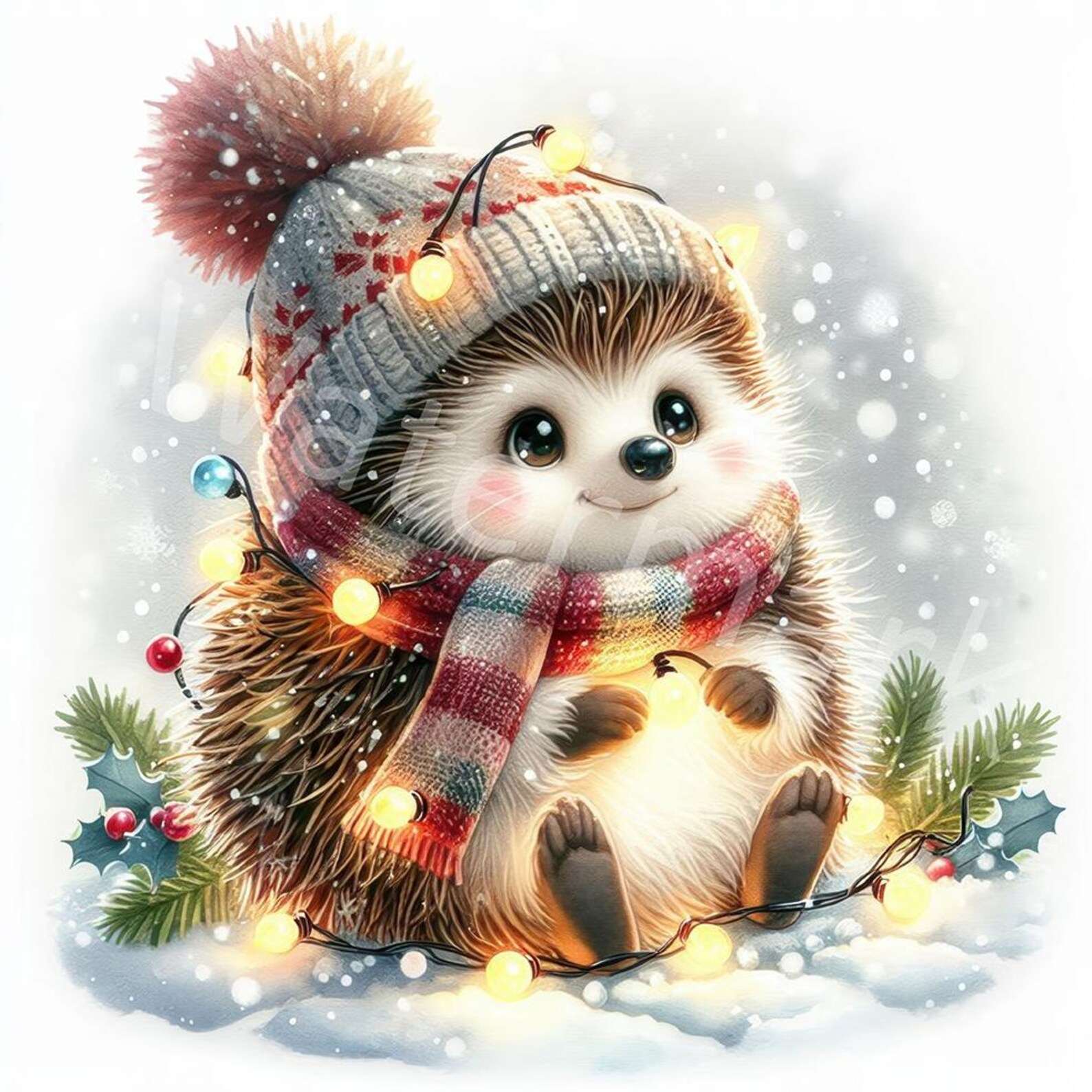 Christmas Hedgehog Clipart: Watercolor Animals (digital Download) - Etsy
