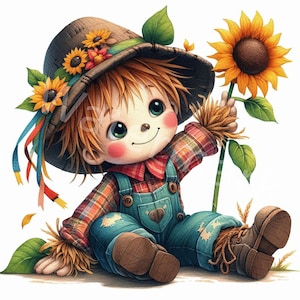 Autumn Scarecrow Clipart: Watercolor Fall Graphics (digital Download ...
