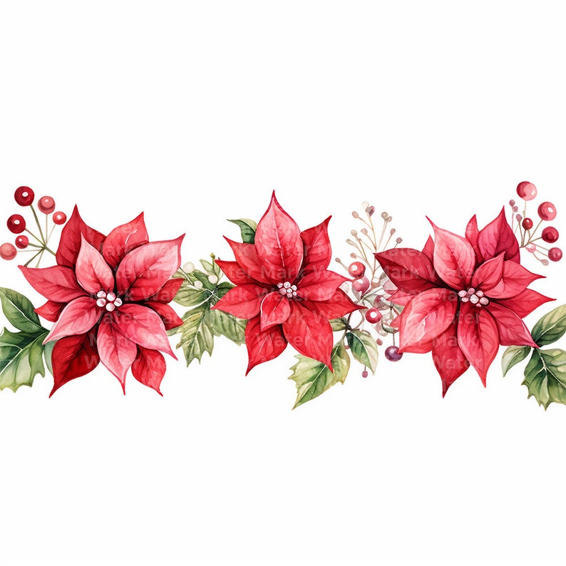 Watercolor Christmas Poinsettia Borders Clipart (digital Download) - Etsy