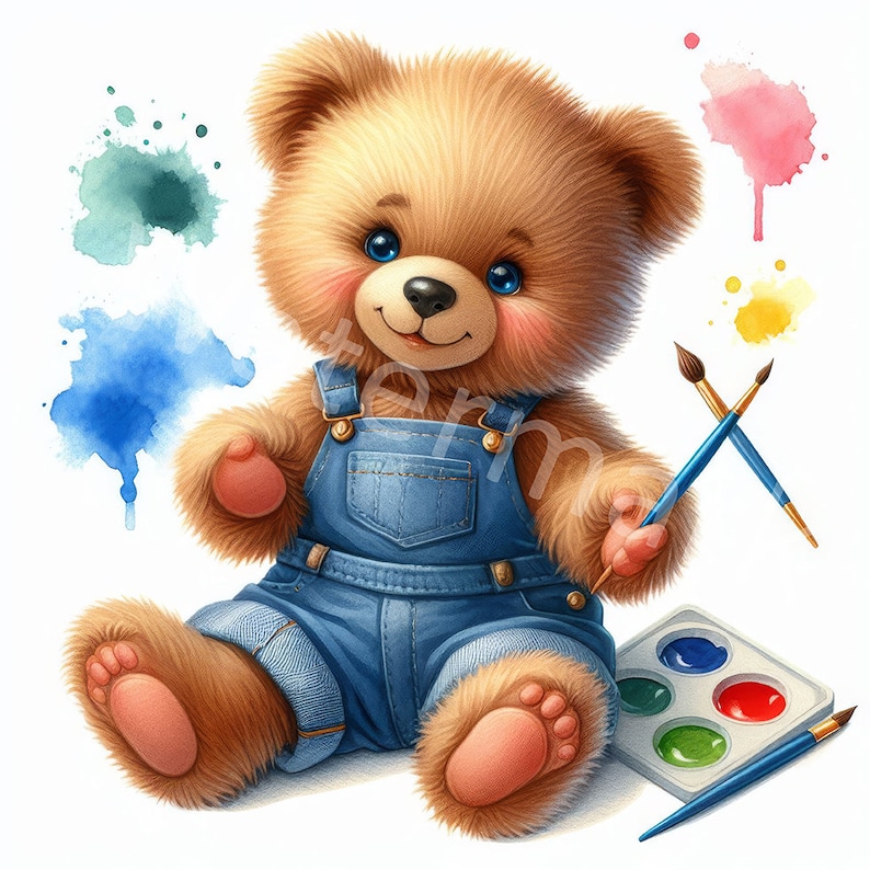 Watercolor Teddy Bear Clipart, 12 JPG, Digital Download, Card Making Clipart, Animals Clipart ...